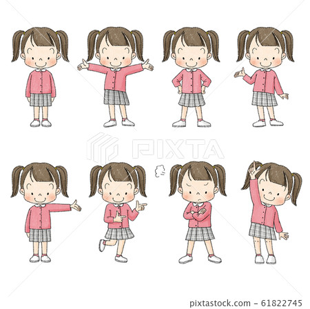 Girl whole body front set (black line) - Stock Illustration [61822745 ...