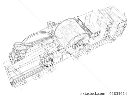 Coil Tubing roll Truck. Wire-frame line... - Stock Illustration ...