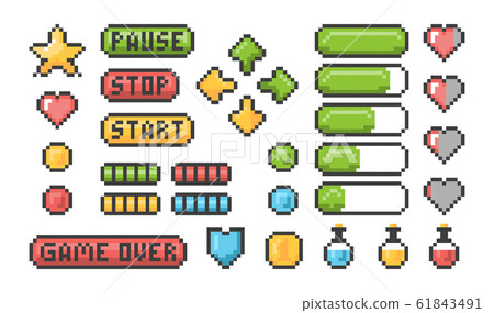 Pixel game icon. Ui web bars and buttons for 8... - Stock Illustration [61843491] - PIXTA