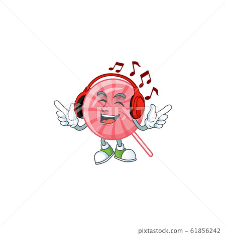 Listening music pink round lollipop mascot... - Stock Illustration ...
