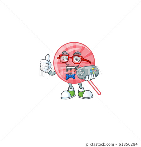 Smiley gamer pink round lollipop cartoon mascot... - Stock Illustration ...