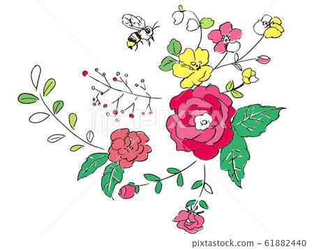 Roses and bees - Stock Illustration [61882440] - PIXTA