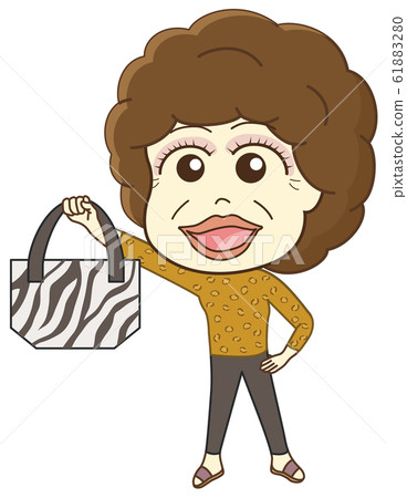 Aunt from Osaka holding a tote bag with a doya... - Stock Illustration ...