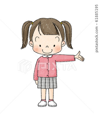 Girl whole body front introduction pose (black... - Stock Illustration ...