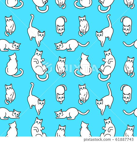 Seamless pattern with cute white cats. Texture for-插圖素材 [61887743 ...