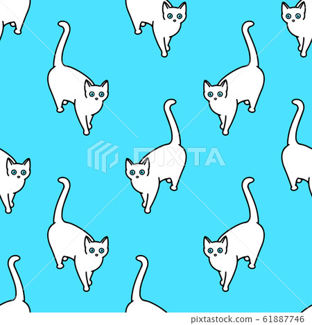 Seamless pattern with cute white cats. Texture for-插圖素材 [61887746 ...