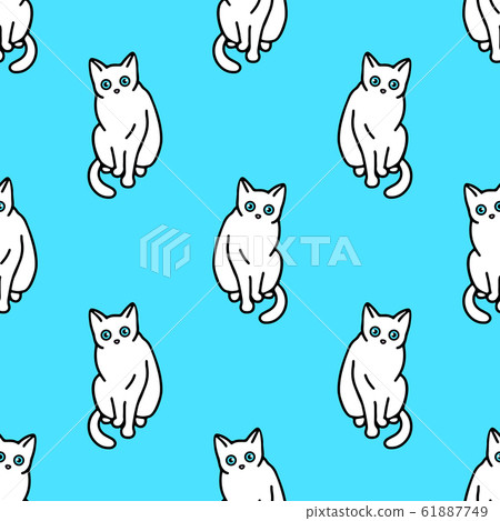 Seamless pattern with cute white cats. Texture for-插圖素材 [61887749 ...
