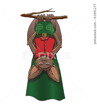 Cartoon Vector Bat Illustration Hanging on Tree - Stock Illustration ...