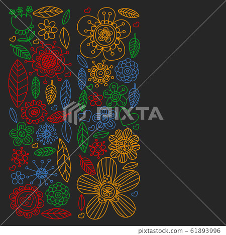 Vector pattern with doodle flowers and leaves - Stock Illustration ...