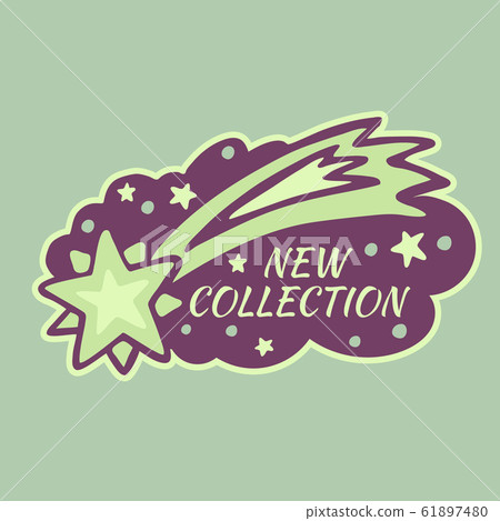New collection with comet label or sticker... - Stock Illustration ...