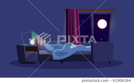 Empty bedroom at night flat vector illustration - Stock Illustration ...