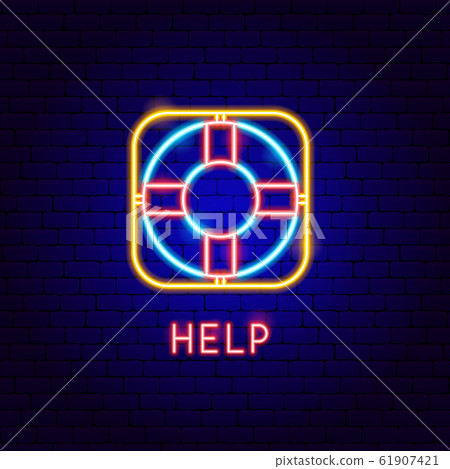 Help Neon Label - Stock Illustration [61907421] - PIXTA
