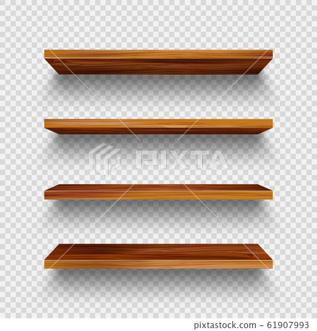 Realistic empty wooden store shelves set.... - Stock Illustration ...