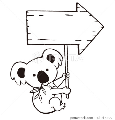 Koala black line with arrow-shaped wooden... - Stock Illustration ...