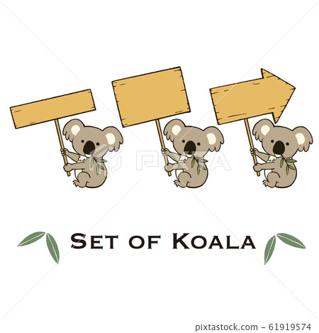 Koala illustration set with wooden signboard - Stock Illustration ...