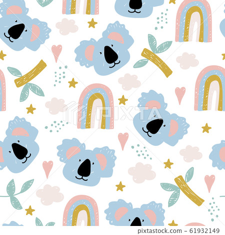 Seamless childish pattern with cute funny koalas - Stock Illustration [61932149] - PIXTA