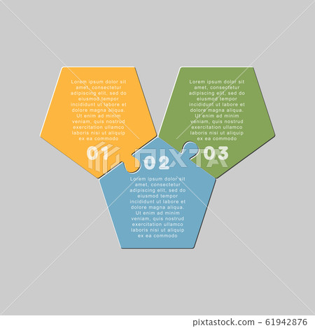 Three puzzle jigsaw pentagon line info graphic. - Stock Illustration ...