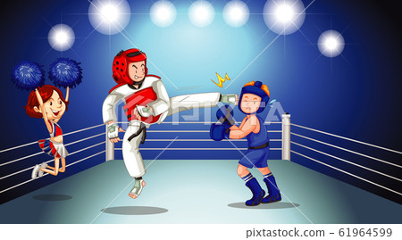 Background scene with athletes fighting in the - Stock Illustration ...
