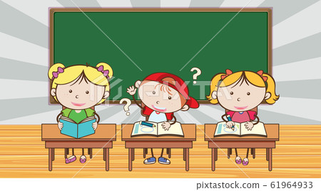 Scene with many students in classroom - Stock Illustration [61964933 ...