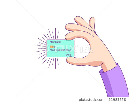Cartoon human hand keeps and shows bank card.-插圖素材 [61983558] - PIXTA圖庫