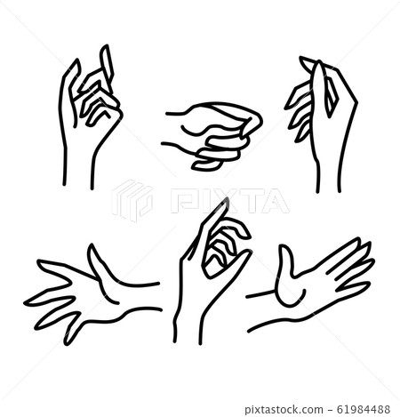 Woman Hand Sign Black Thin Line Icon Set. Vector - Stock Illustration ...