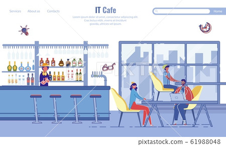 IT Cafe for Gaming Working Inviting Landing Page - Stock Illustration ...
