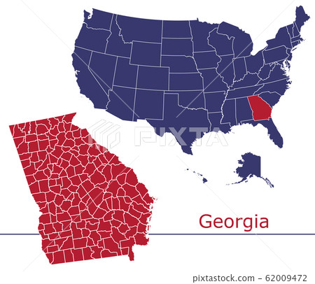 Georgia counties vector map with USA map colors... - Stock Illustration ...