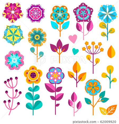 Flower icons. Cute spring garden flowers and...-插圖素材 [62009920] - PIXTA圖庫