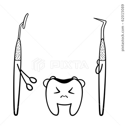 Cartoon tooth with caries. dental probe and mouth - Stock Illustration ...