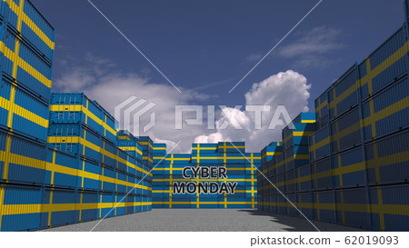 Containers with CYBER MONDAY text and national... - Stock Illustration ...