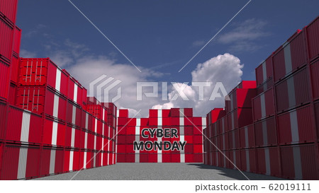 Containers with CYBER MONDAY text and national... - Stock Illustration ...