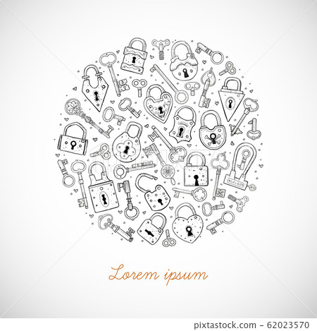 Design template with doodle vintage keys and...-插圖素材 [62023570] - PIXTA圖庫