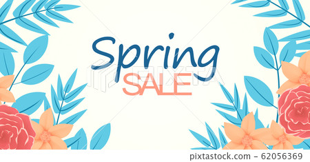 Spring sale text with leaves and flowers white... - Stock Illustration ...