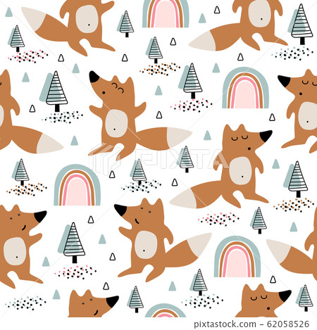 Seamless childish background with cute orange... - Stock Illustration ...