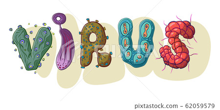 Virus word compound from cartoon virus cells - Stock Illustration ...