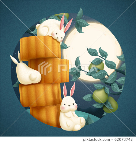Mid autumn mooncake and rabbit - Stock Illustration [62073742] - PIXTA