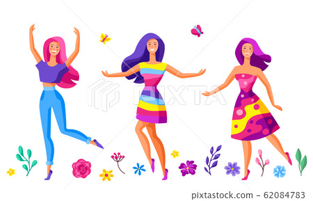 Illustration of three dancing girls. - Stock Illustration [62084783 ...
