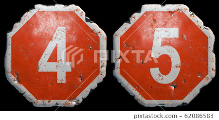Set of numbers 4, 5 made of public road sign in... - Stock Illustration ...