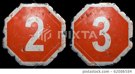 Set of numbers 2, 3 made of public road sign in... - Stock Illustration ...