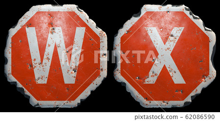 Set of letters W, X made of public road sign in... - Stock Illustration ...