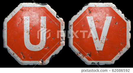 Set of letters U, V made of public road sign in... - Stock Illustration ...