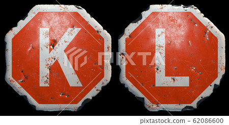 Set of letters K, L made of public road sign in...-插圖素材 [62086600 ...