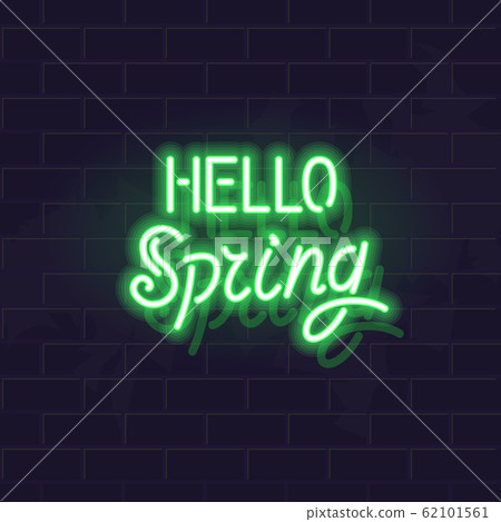 Hello spring neon typography. Fluorescent... - Stock Illustration ...
