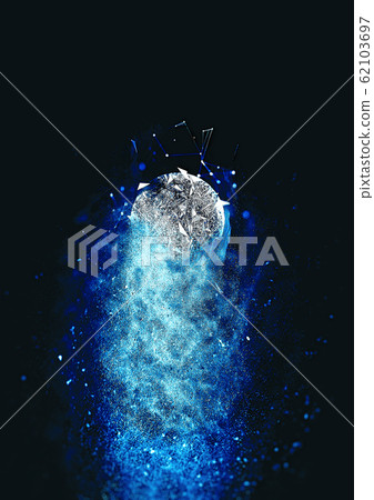 Abstract sphere flying with particles scattered - Stock Illustration ...