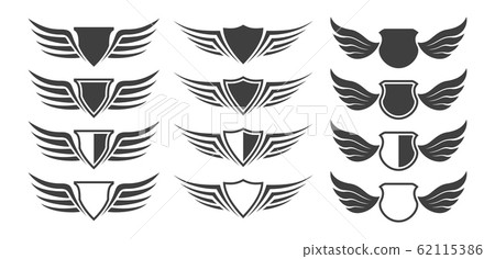 Set of heraldic shield with wings on white... - Stock Illustration ...