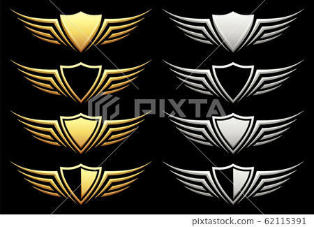 Set of heraldic shield with wings on black... - Stock Illustration ...