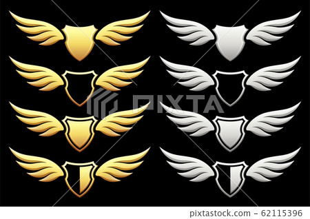Set of heraldic shield with wings on black...-插圖素材 [62115396] - PIXTA圖庫