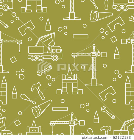 Vector seamless pattern kid toys Car, tools, crane - Stock Illustration ...