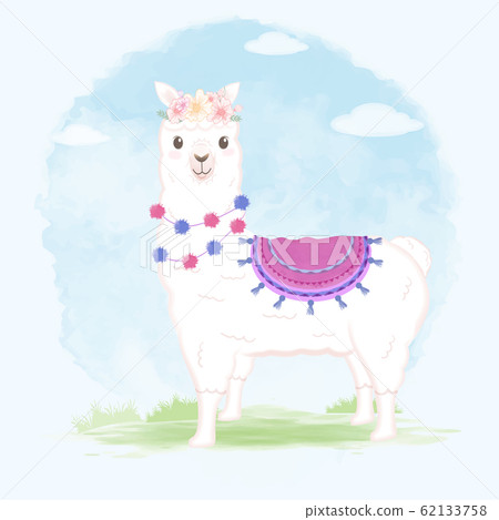 Cute Llama hand drawn cartoon illustration - Stock Illustration ...