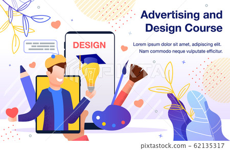 Graphic Design Online Course Flat Vector Banner - Stock Illustration ...